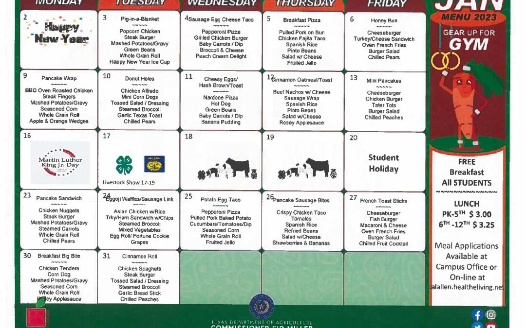 January 2023 Menu | Calallen | Health-e Living